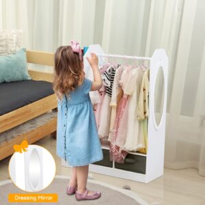 Kids Costume Organizer, Costume Rack, Kids Dress up Storage with Mirror and Storage Bin,Open Hanging Kids Play Armoire Dresser with Mirror,Pretend Storage Closet for Kids,Costume Storage Dresser