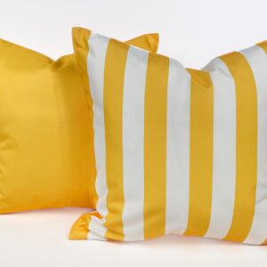 Ensperta Pack of 2 Solid and Stripe 20''x20'' Outdoor Waterproof Yellow Throw Pillow Covers Decorative Square Cushion Patio Pillows for Patio Furniture (Samoan Sun)