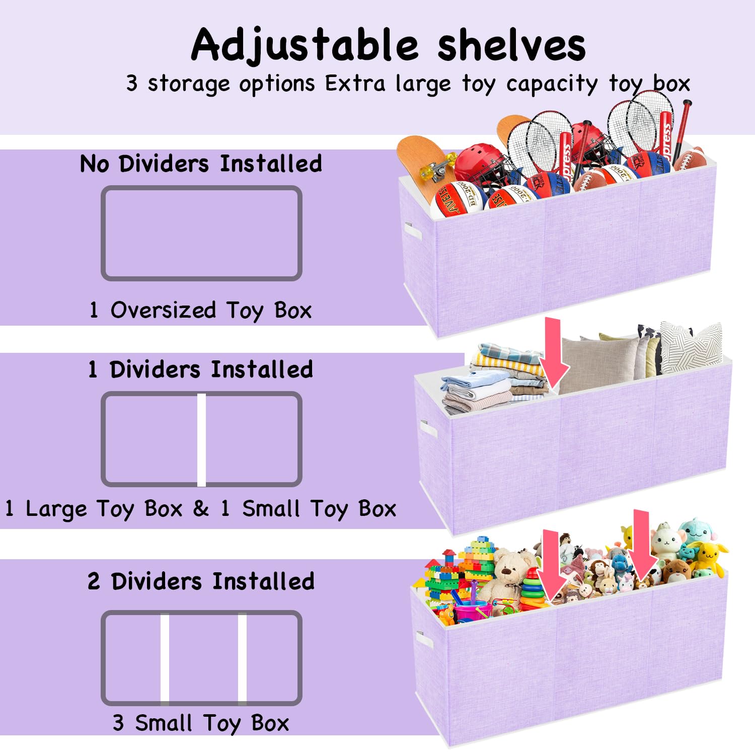 Extra Large Toy Box, Toy Storage Organizer with Lid, Oxford Fabric Collapsible Sturdy Toy Chest Bins Baskets for Livingroom,Playroom, Nursery, Bedroom, Closet (Purple)