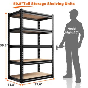 REIBII Storage Shelves 5 Tier Garage Shelving Load 1520LBS Garage Storage Shelves, Shelving Units and Storage Adjustable Heavy Duty Shelving Utility Rack Shelf for Pantry 59.8" H x 27.6" W x 11.8" D