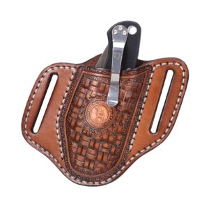 tourbon handmade leather pocket knife sheath 1.5" large diameter open for 2" wide belt cross draw folding knives carrier men edc holster