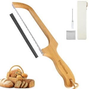 esprideoca bread knife, bread slicer for homemade bread, 16" wooden serrated bread bow knife, sourdough bread cutter, bread knife for homemade bread bagels, baguettes, premium stainless steel