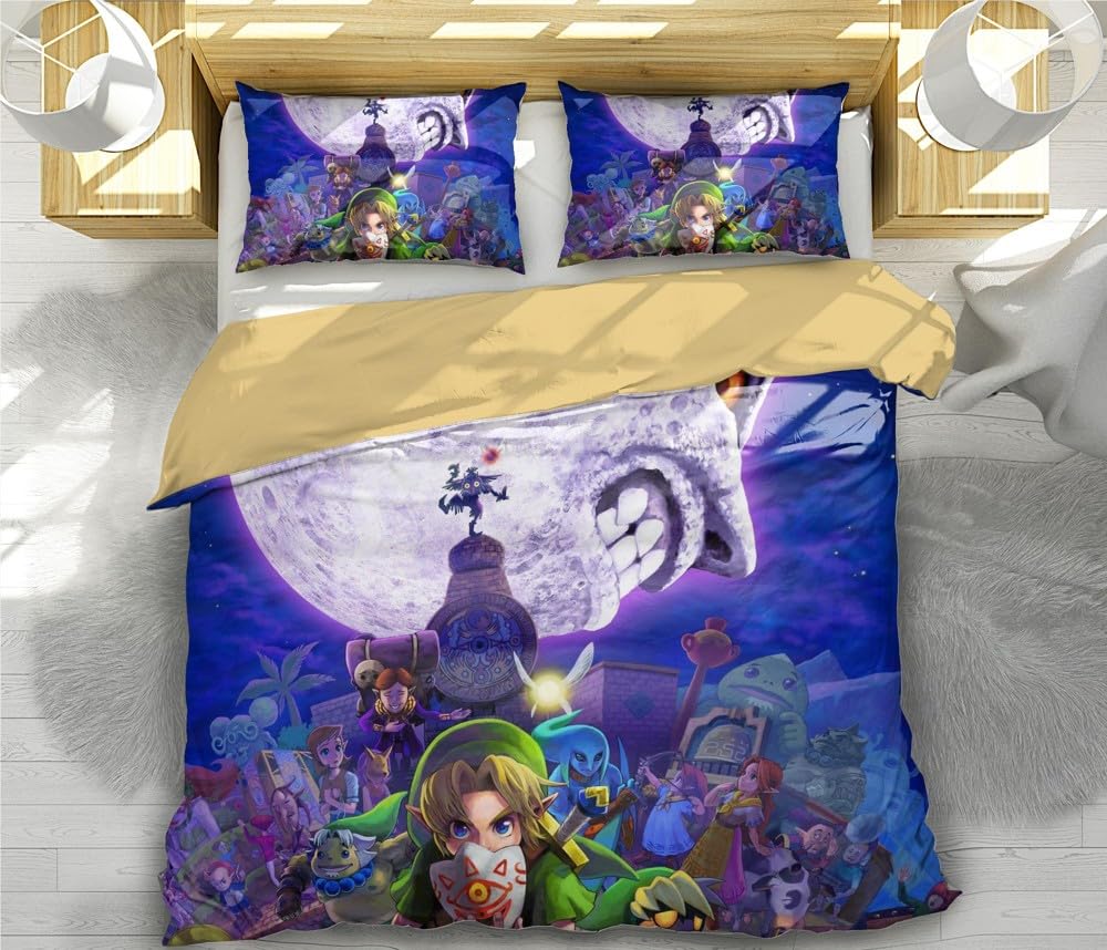 XOUKI Legend of Link Wild Game 3D Bedding Duvet Cover Set 3 Piece (1 Duvet Cover + 2 Pillow Cases) Bedding Set (Full 79x90in + 20x30in*2,08)