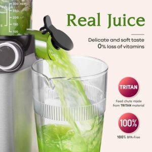 Anybear Cold Press Juicer, 200W Masticating Slow Juicer 4.3" Large Feed Chute Fit Whole Fruits Vegetables | Upgraded Auger | Tritan Materials | BPA Free | Easy to Clean with Brush| Juice Recipes