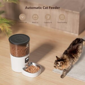 IMIPAW Automatic Cat Feeders, 3L Timed Cat Dry Food Dispenser, Dual Power Supply, Programmable Portion Size, 1-6 Meals Per Day, Auto Pet Feeder for Cats and Small Dogs