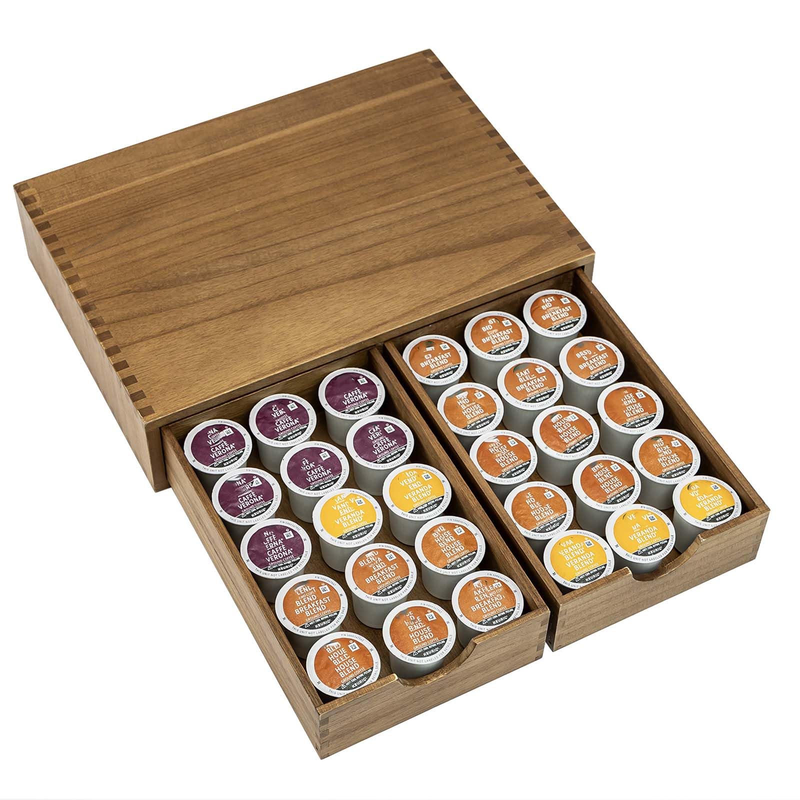 Wooden K Cup Organizer Coffee Pod Storage Box, Coffee Pods and Tea Organizer Holder, K Pod Drawer Coffee Maker Machine Stand, Organizador De Cafe, Kcup Drawer Organizer Under Brewer, 30 Pod Capacity