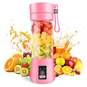 portable blender, personal blender portable, usb portable blender for smoothies with 6 ultra sharp blades, portable blenders for travel/picnic/office/gym pink