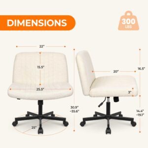 NEO CHAIR Criss Cross Chair, Armless Legged Office Desk Chair, with Wheels Swivel Modern Ergonomic Vanity Fabric Adjustable Wide Comfy Computer Task Chairs for Home Office (Beige)