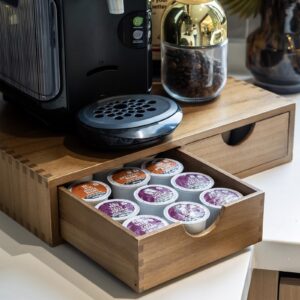 wooden k cup organizer coffee pod storage box, coffee pods and tea organizer holder, k pod drawer coffee maker machine stand, organizador de cafe, kcup drawer organizer under brewer, 30 pod capacity