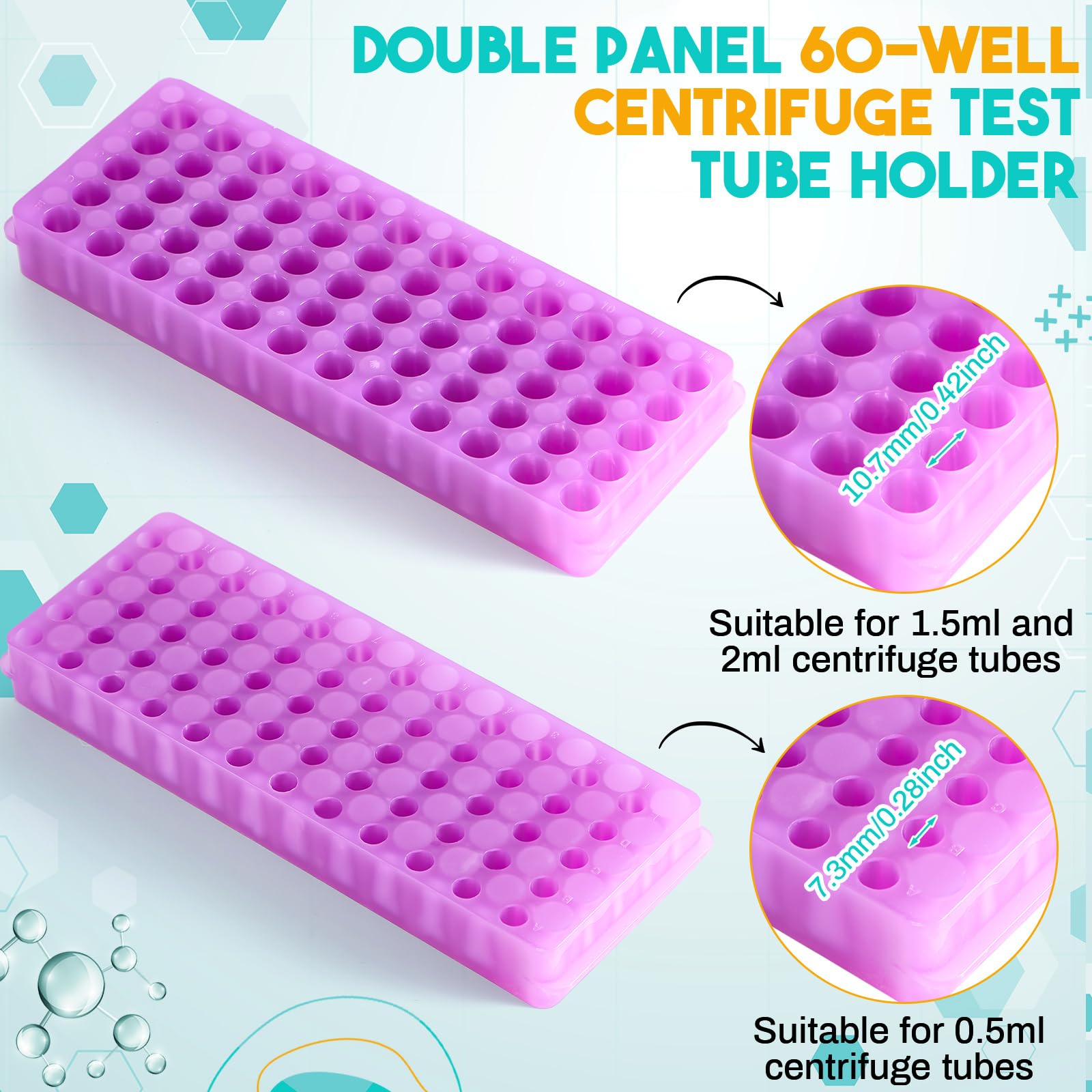 Saysurey 10 Pcs Microcentrifuge Tube Rack Polypropylene Test Tube Holder Double Panel Capsule Filler Tray Centrifugal Pipe Rack for 0.5 Ml- 2 ml Tube Vial Chemistry Laboratory, 60 Holes Each, 5 Colors