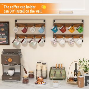 Coffee Mug Holder Wall Mounted - Coffee Cup Holder with 16 Mug Hooks, Rustic Wood Coffee Mug Organizer Hanger Display Shelf for Wall Mount, Coffee Mug Rack for Kitchen, Home, Coffee Bar, Office