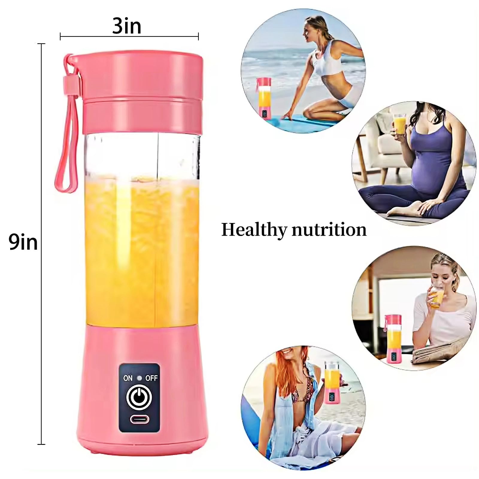 Portable Blender, Personal Blender Portable, USB Portable Blender for Smoothies with 6 Ultra Sharp Blades, Portable Blenders for Travel/Picnic/Office/Gym Pink