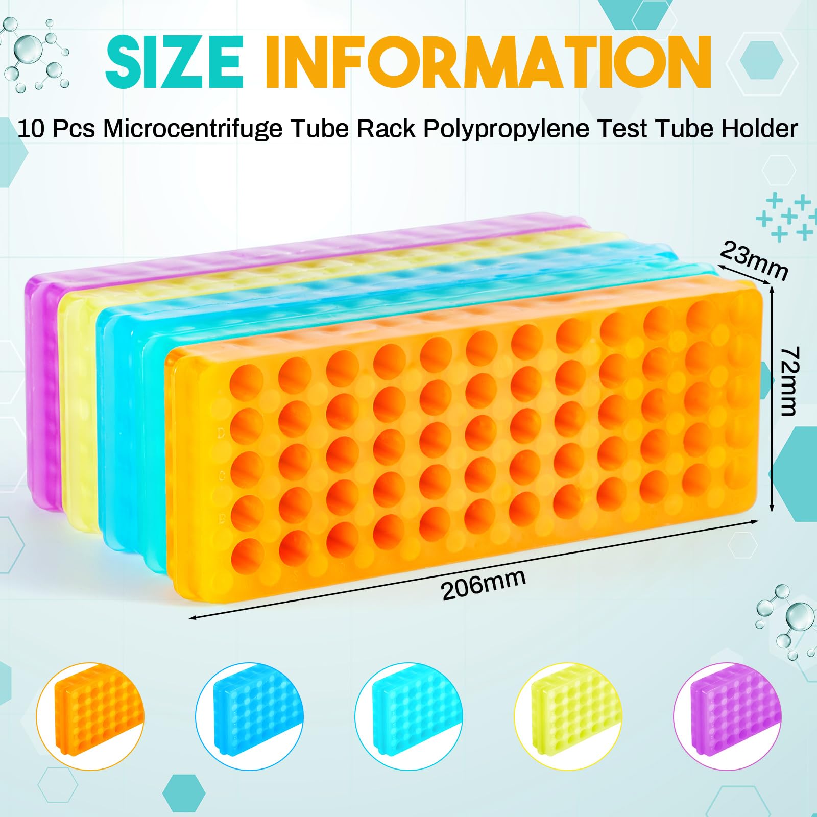 Saysurey 10 Pcs Microcentrifuge Tube Rack Polypropylene Test Tube Holder Double Panel Capsule Filler Tray Centrifugal Pipe Rack for 0.5 Ml- 2 ml Tube Vial Chemistry Laboratory, 60 Holes Each, 5 Colors