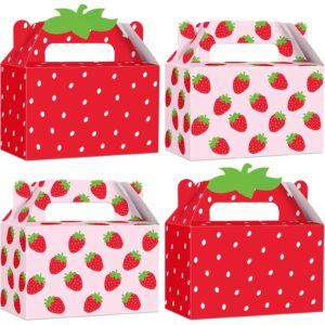 ojustbeok 12pcs strawberry party favor box summer strawberry gift boxes cute fruit goody boxes folding paper treat box for sweet one strawberry birthday baby shower decor supplies 6.3 * 3.2 * 3.9inch