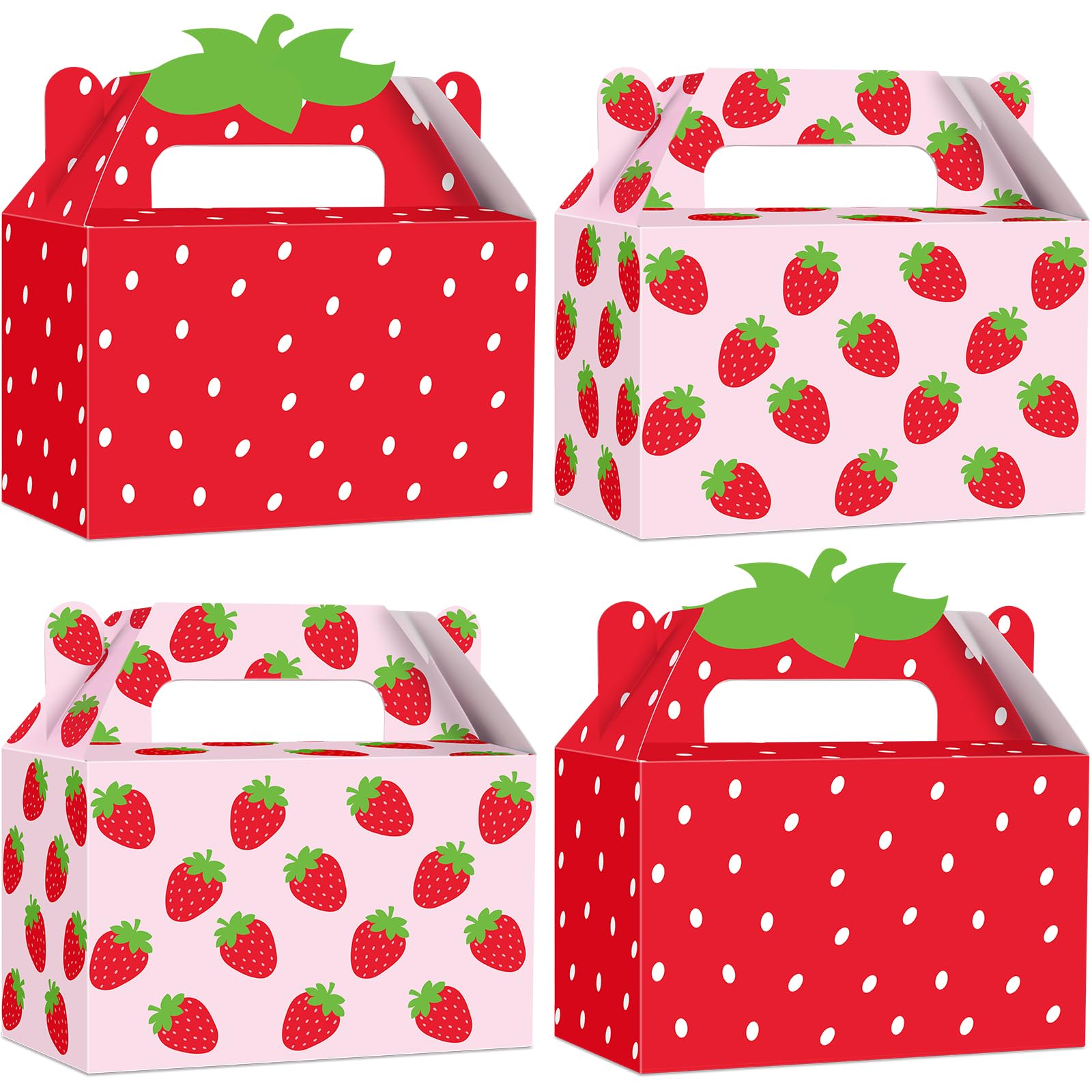 ojustbeok 12Pcs Strawberry Party Favor Box Summer Strawberry Gift Boxes Cute Fruit Goody Boxes Folding Paper Treat Box for Sweet One Strawberry Birthday Baby Shower Decor Supplies 6.3 * 3.2 * 3.9inch