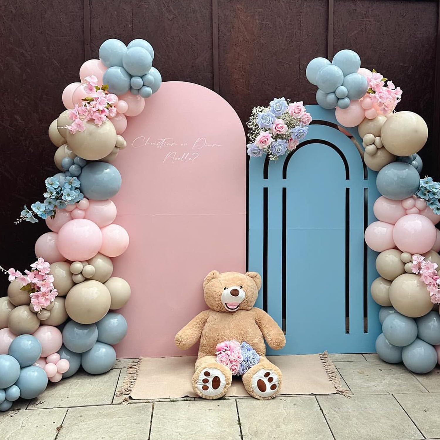 Gender Reveal Balloon Arch Garland Kit, 140Pcs Dusty Pink Misty Blue White Sand Nude Balloons for Boho Neutral Baby Shower Boy or Girl Gender Reveal Birthday Bear Theme Party Decorations