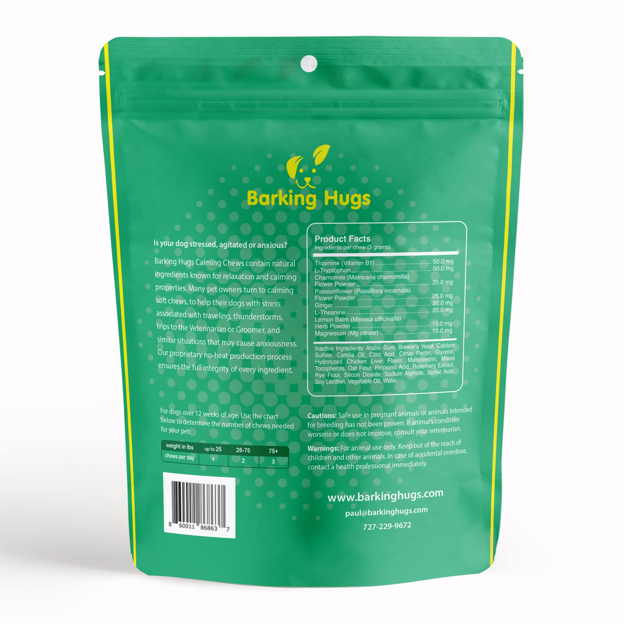 BARKING HUGS Calming Chews for Dogs - Natural Dog Stress and Anxiety Relief - Dog Relaxing Treats for Anxiety - Helps with Separation Anxiety, Fireworks, Lightning, These Contain no Hemp.