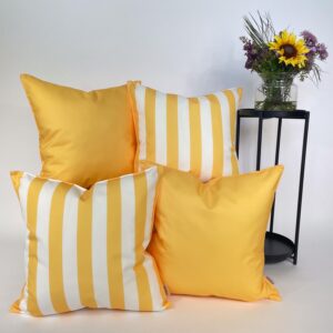 Ensperta Pack of 2 Solid and Stripe 20''x20'' Outdoor Waterproof Yellow Throw Pillow Covers Decorative Square Cushion Patio Pillows for Patio Furniture (Samoan Sun)