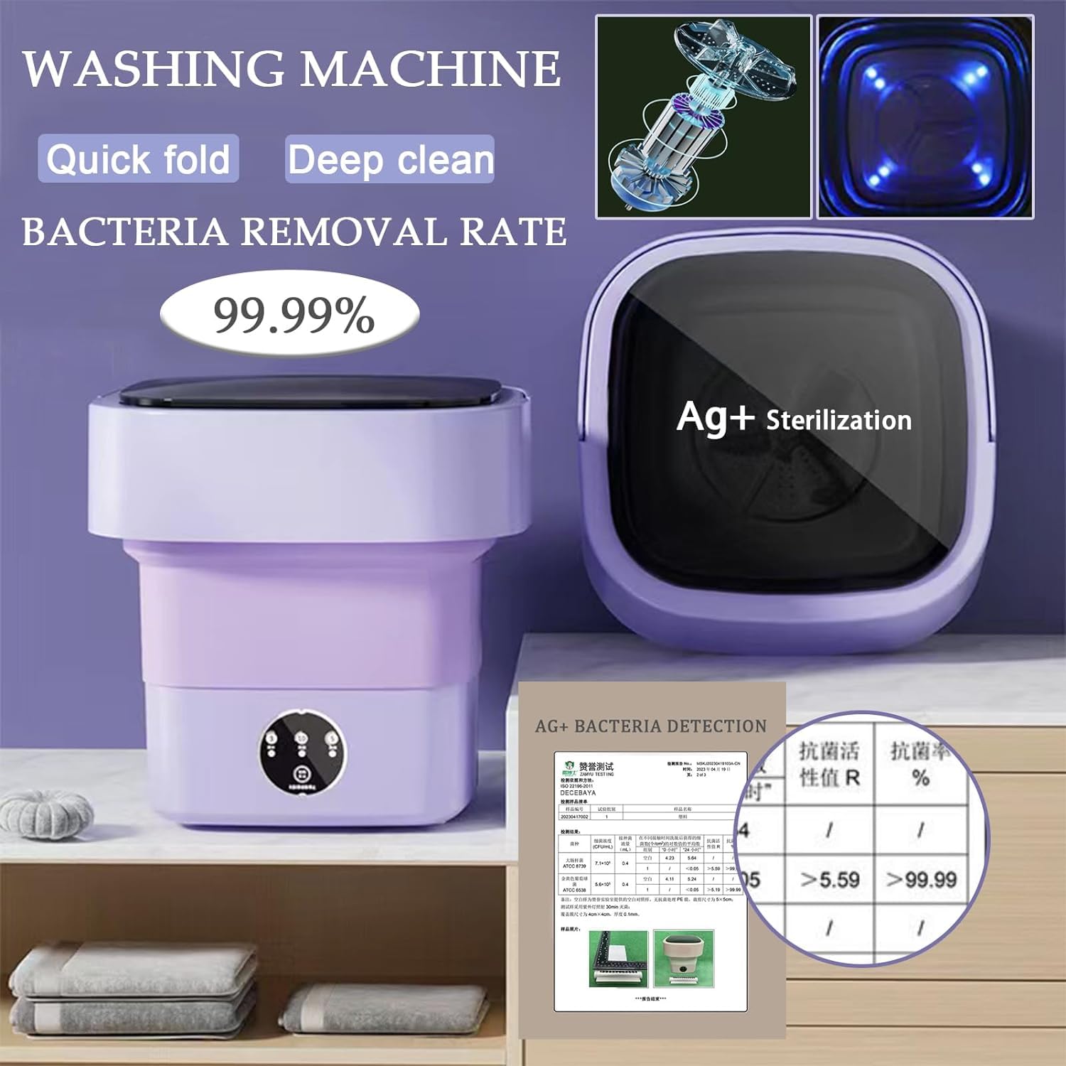 Portable Washing Machine, Upgraded Foldable Mini Washer, Deep Cleaning of Underwear, Baby Clothes and Sock, Best for Apartments, Dormitories, Hotel,Travel (Purple)