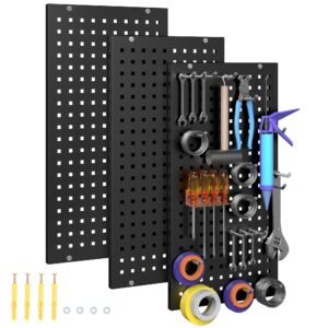 yitahome metal pegboard panels for walls garage, 3pcs pegboard storage system for wall utility tools, workbench, shop, shed modular peg board organizer board kit, black