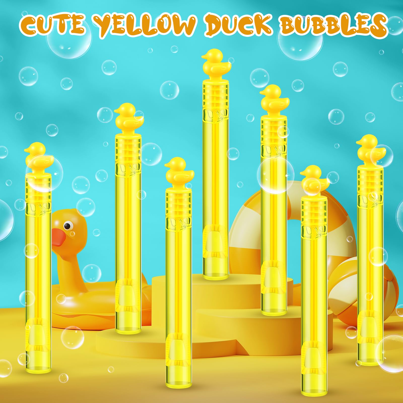 Foilswirl 50 Pcs Duck Bubbles Party Favors for Kids Yellow Duck Mini Bubble Wand Bubble Blowing Sticks Bulk for Summer Birthday Party Supplies Bath Time Gifts Carnival Prizes