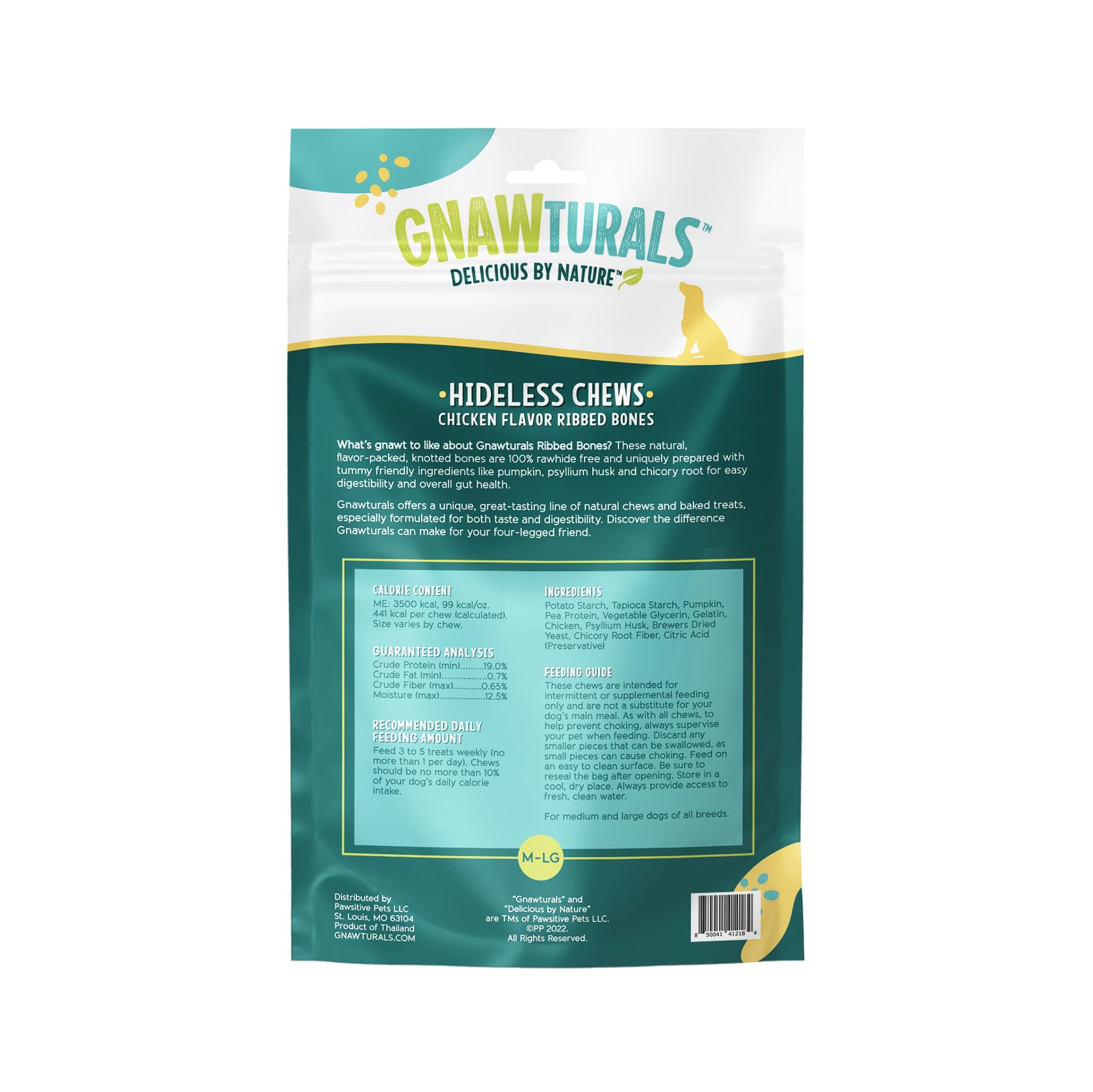 Gnawturals Hideless Chews Ribbed Bones | for Large Dogs | Rawhide Free, Pumpkin, Psyllium Husk and Chicory Root for Easy Digestion and Overall Gut Health (2 Bones, Chicken)