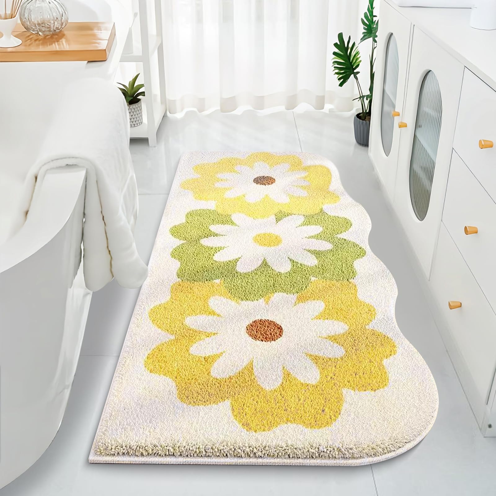 AIMECO Area Rugs for Bedroom, 2X6 Ft Washable Rug Shag Rug for Living Room Bedside Nursery Laundry Girls Room, Three Flowers