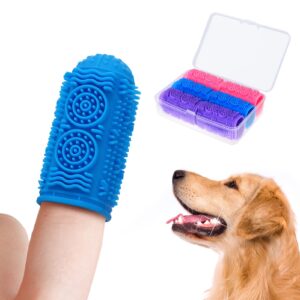 mewtogo dog toothbrush - finger toothbrush for medium large dogs, 360° food grade silicone dog tooth brushing kit with storage box for dog teeth cleaning dental care, 6 pcs