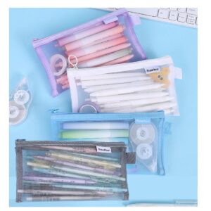 JANEMO 2 Pack Clear Pencil Pouch, Clear Pencil Case, Pencil Bags, Clear Pouch, Clear Makeup Pouc, Clear Make Up Bag, Portable Office Stationery Storage Pouch, White