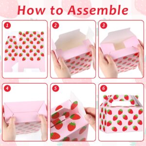 ojustbeok 12Pcs Strawberry Party Favor Box Summer Strawberry Gift Boxes Cute Fruit Goody Boxes Folding Paper Treat Box for Sweet One Strawberry Birthday Baby Shower Decor Supplies 6.3 * 3.2 * 3.9inch