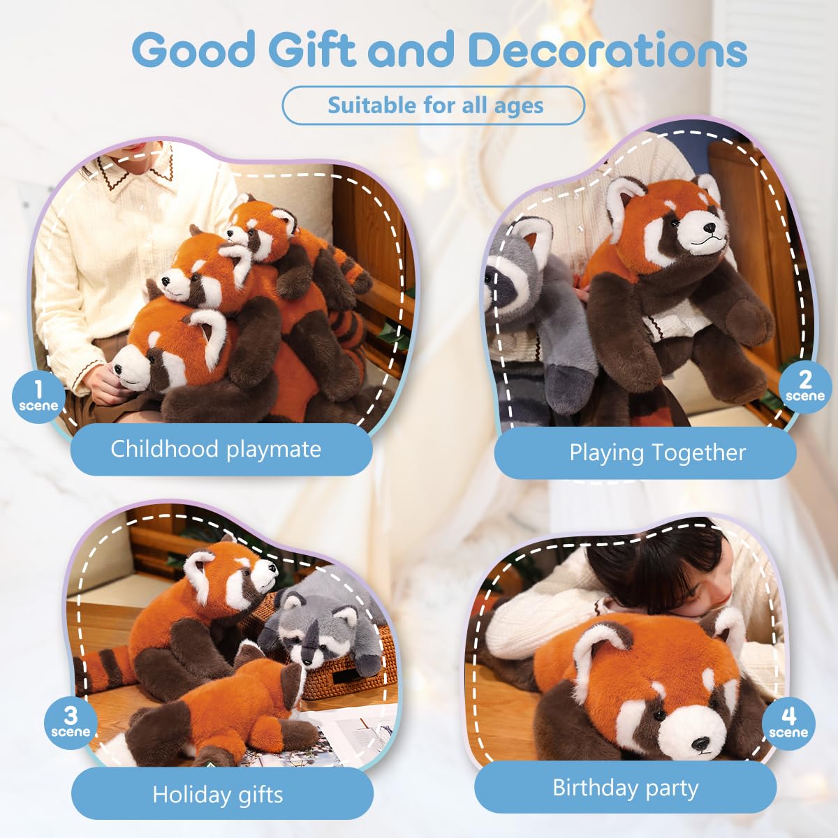 MELECERi Cute Plush Red Panda Stuffed Animals 23.6in Soft Red Panda Raccoon Plushie Pillow Toy Large Plushie Gifts for Kids