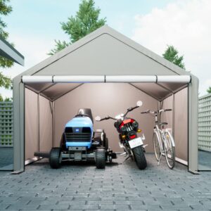 EDWINENE Carport, 10x10 FT Portable Outdoor Storage Garage, Heavy Duty Storage Garage Shed with Roll-up Doors Shelter for Garden Tool, Lawn Mower, Motorcycleand, Bike (10x10FT Gray)