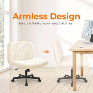 NEO CHAIR Criss Cross Chair, Armless Legged Office Desk Chair, with Wheels Swivel Modern Ergonomic Vanity Fabric Adjustable Wide Comfy Computer Task Chairs for Home Office (Beige)