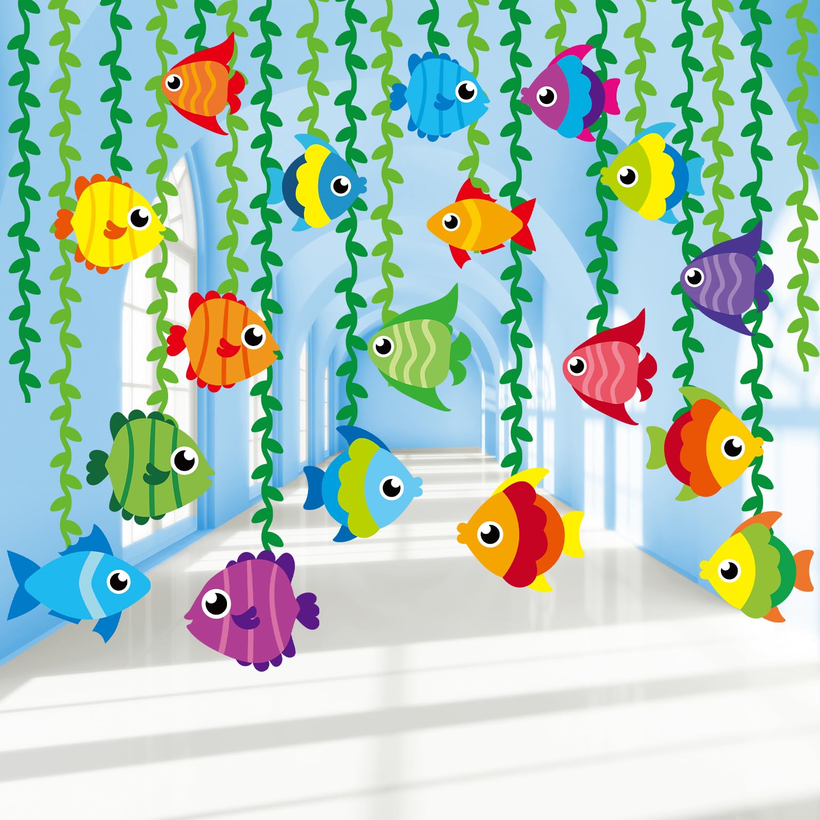 Naozinebi 20 Pcs Tropical Fish Garland Kit Under the Sea Party Decorations Ocean Animals Banner Mermaid Streamers Strings Hanging Swirls for Kids Home Classroom Baby Shower Birthday Party Supply Favor