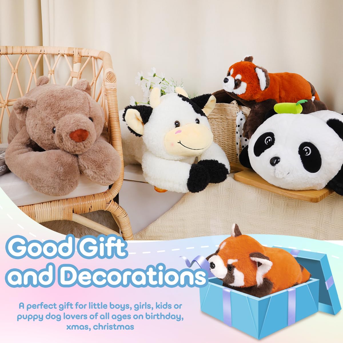 MELECERi Cute Plush Red Panda Stuffed Animals 23.6in Soft Red Panda Raccoon Plushie Pillow Toy Large Plushie Gifts for Kids