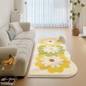 AIMECO Area Rugs for Bedroom, 2X6 Ft Washable Rug Shag Rug for Living Room Bedside Nursery Laundry Girls Room, Three Flowers