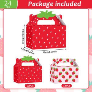 ojustbeok 12Pcs Strawberry Party Favor Box Summer Strawberry Gift Boxes Cute Fruit Goody Boxes Folding Paper Treat Box for Sweet One Strawberry Birthday Baby Shower Decor Supplies 6.3 * 3.2 * 3.9inch