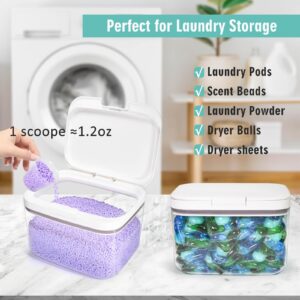 Pensino Laundry Pods Container Laundry Pod Holder with Lid, Laundry Room Storage Container for Detergent Pods Laundry Powder Scent Booster Container with Scoop