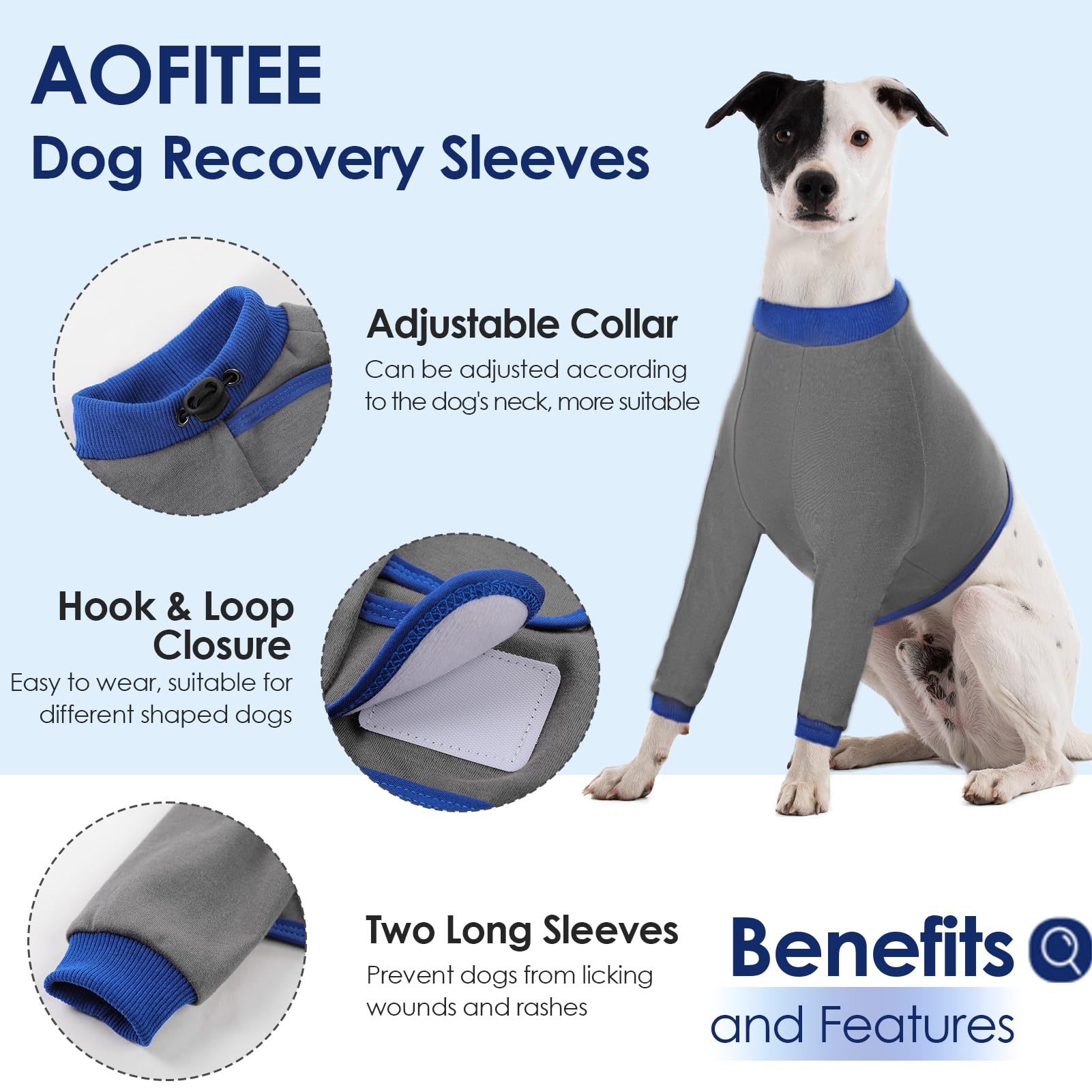 AOFITEE Dog Surgery Recovery Suit, Breathable Dog Front Recovery Sleeve Right Left Leg, Prevent Licking Dog Elbow Brace Protactor for Male Female Dogs, Dog Sleeves for Joint Pain Dog Cone Alternative