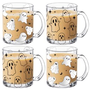 rimcereal 4 pcs halloween ghosts glass coffee mugs with handle spooky iced coffee cup halloween home decor cute halloween gifts halloween spooky cups, 12oz