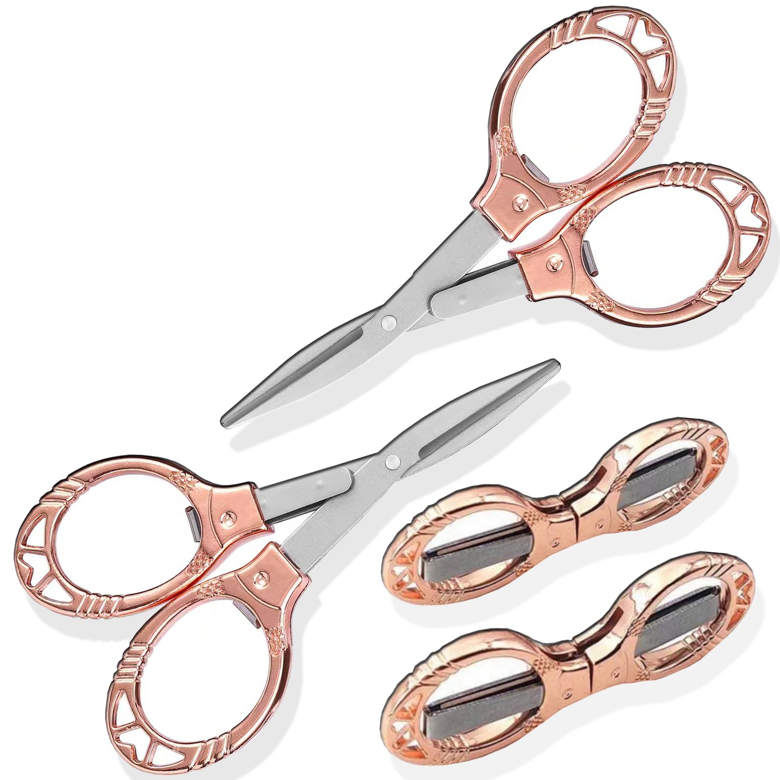 2 Pieces Small Scissors, Foldable Travel Scissors, Mini Folding Scissors for Home, Office, Outdoor, Nurse, Portable Pocket Scissors (rose gold)