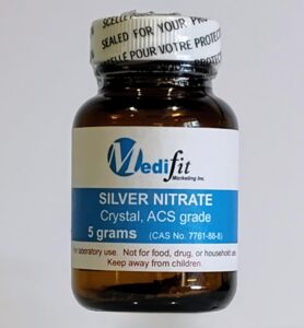 generic medifit marketing inc., finest quality silver nitrate crystal, acs grade, 99.9% pure, 5 grams, made in usa