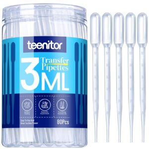 teenitor 80pcs 3ml pipette dropper, eye dropper, disposable plastic eye droppers for crafts, droppers for oils, medicine dropper transfer pipettes for essential oil makeup science