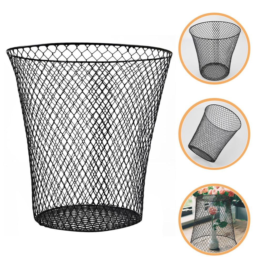 Cabilock Black Mesh Trash Cans Open Top Metal Wire Wastebasket Recycling Garbage Container Lightweight Trash Bin Garbage Can for Home Office Hotel Dorm Room Living Bedroom