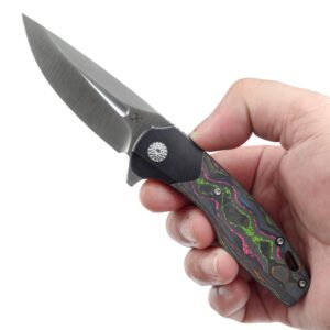 KANSEPT Cassowary Premium Pocket Folding Knives for Men EDC Pocket Knife 2.9'' Satin CPM S35VN Blade Excellent Folding Knife with Black Stonewashed Titanium + 80S Camo Carbon Fiber Handle EDC K2065B1