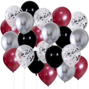 happyfield graduation party decorations 40pcs burgundy black silver party balloons for birthday decoration wedding bridal shower anniversary 2024 maroon black silver graduation party supplies