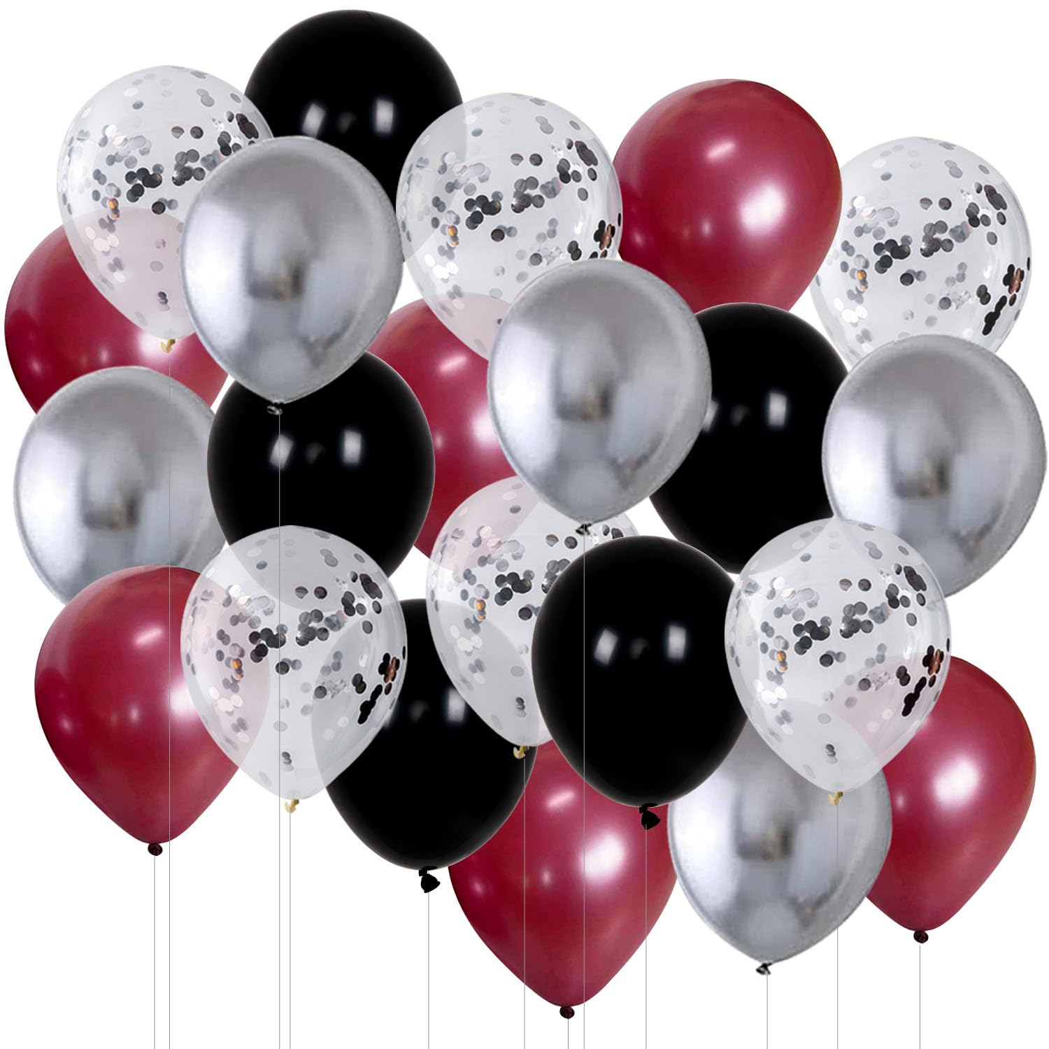 HappyField Graduation Party Decorations 40pcs Burgundy Black Silver Party Balloons For Birthday Decoration Wedding Bridal Shower Anniversary 2024 Maroon Black Silver Graduation Party Supplies