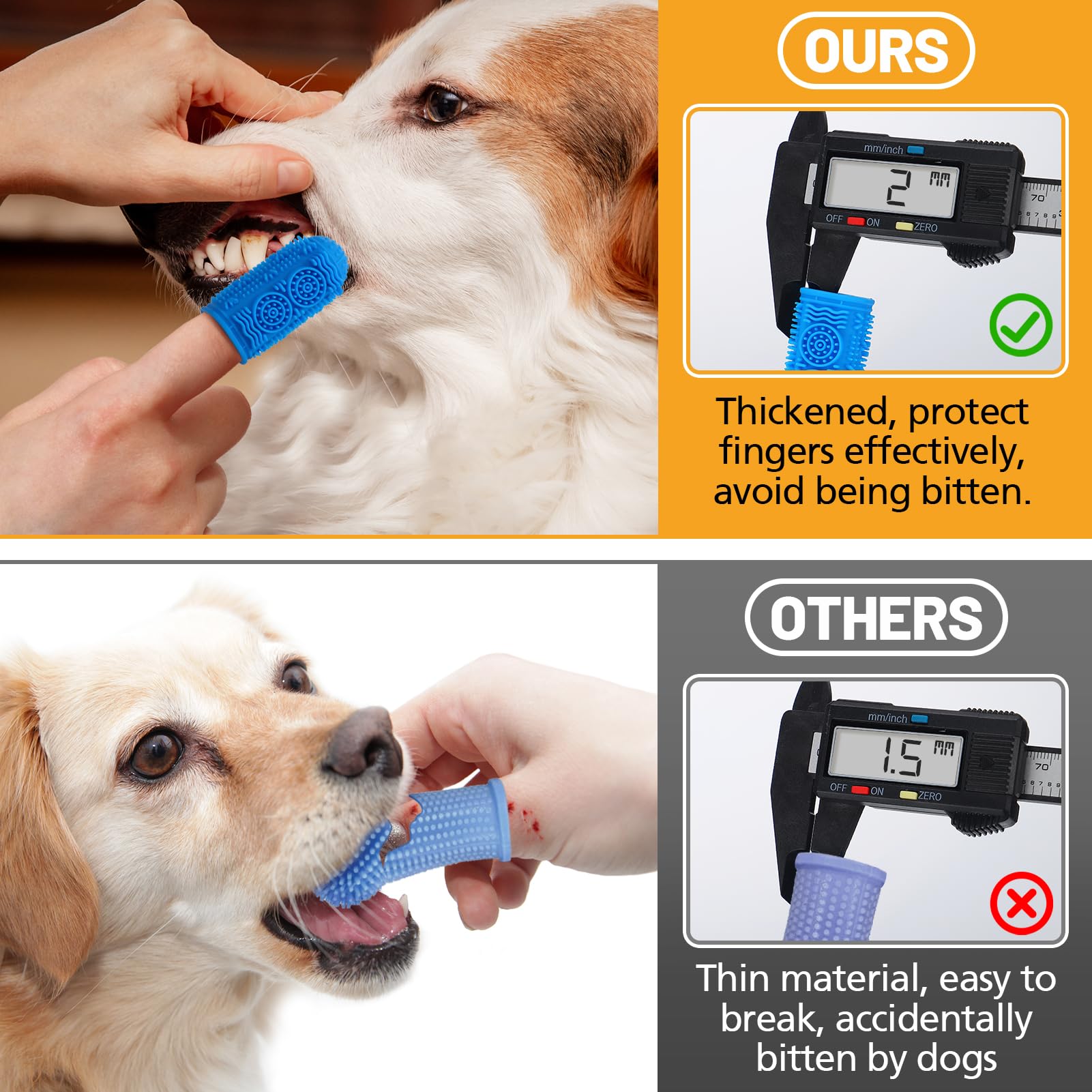 MEWTOGO Dog Toothbrush - Finger Toothbrush for Medium Large Dogs, 360° Food Grade Silicone Dog Tooth Brushing Kit with Storage Box for Dog Teeth Cleaning Dental Care, 6 Pcs