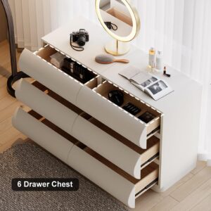 homary Modern White Leather 6 Drawer Dresser Chest with Storage Cabinet