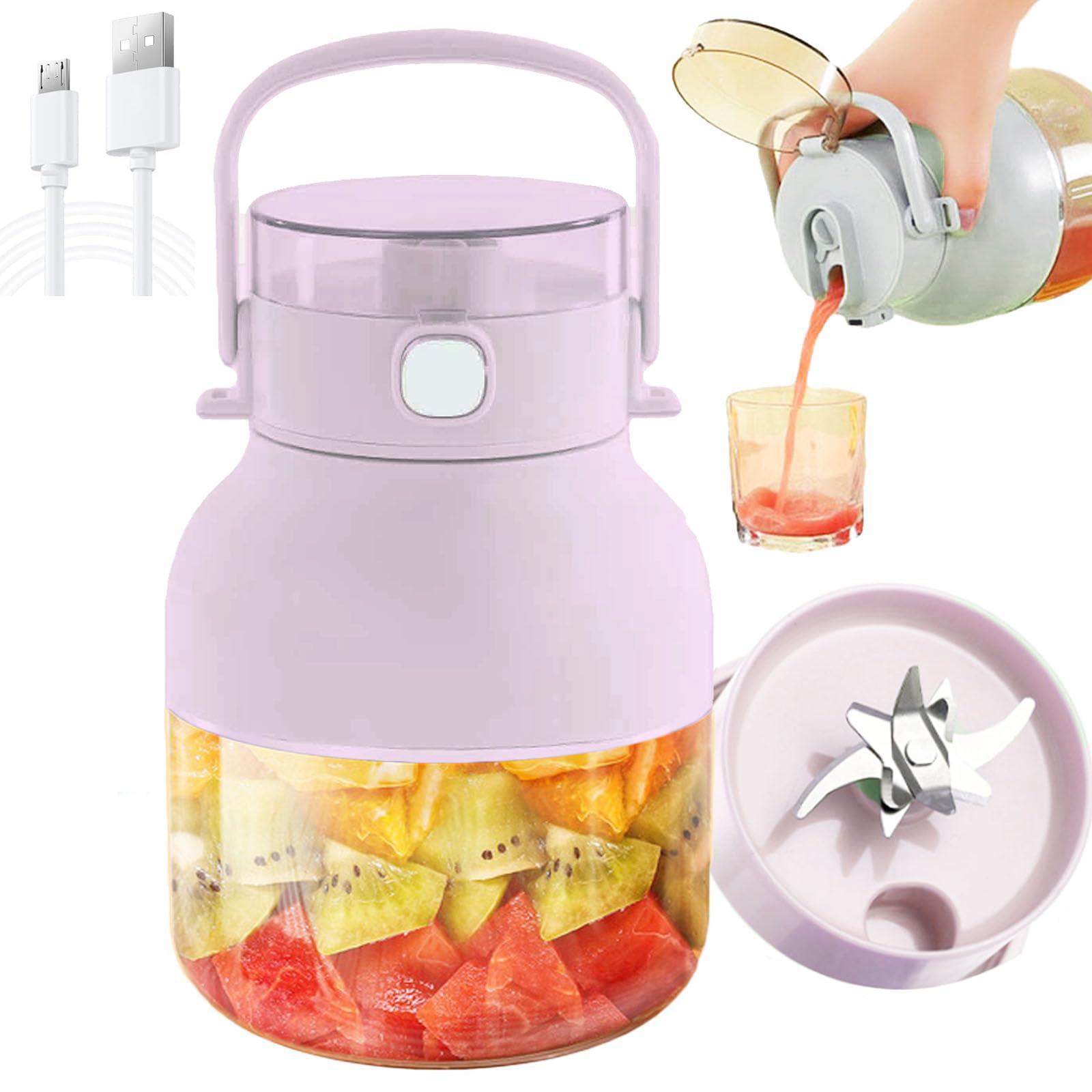 Juicing Bottle - 1000ml Multi-Purpose Large Capacity Juicing Bottle, Portable Blender Juicer Machines, Personal Blender Cup for Shakes and Smoothies with USB Rechargeable Juice Cup (Purple)